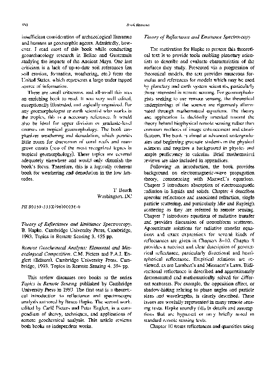 (PDF) Theory of reflectance and emittance spectroscopy