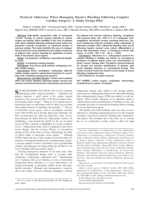 (PDF) Protocol Adherence When Managing Massive Bleeding Following ...