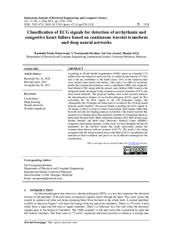 (PDF) Classification of ECG signals for detection of arrhythmia and congestive heart failure ...