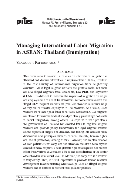 (PDF) Managing International Labor Migration in ASEAN: Thailand ...