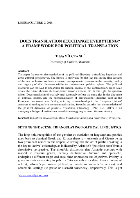 (PDF) DOES TRANSLATION (EX)CHANGE EVERYTHING? A FRAMEWORK FOR POLITICAL ...