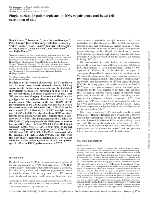 (PDF) Single nucleotide polymorphisms in DNA repair genes and basal cell carcinoma of skin