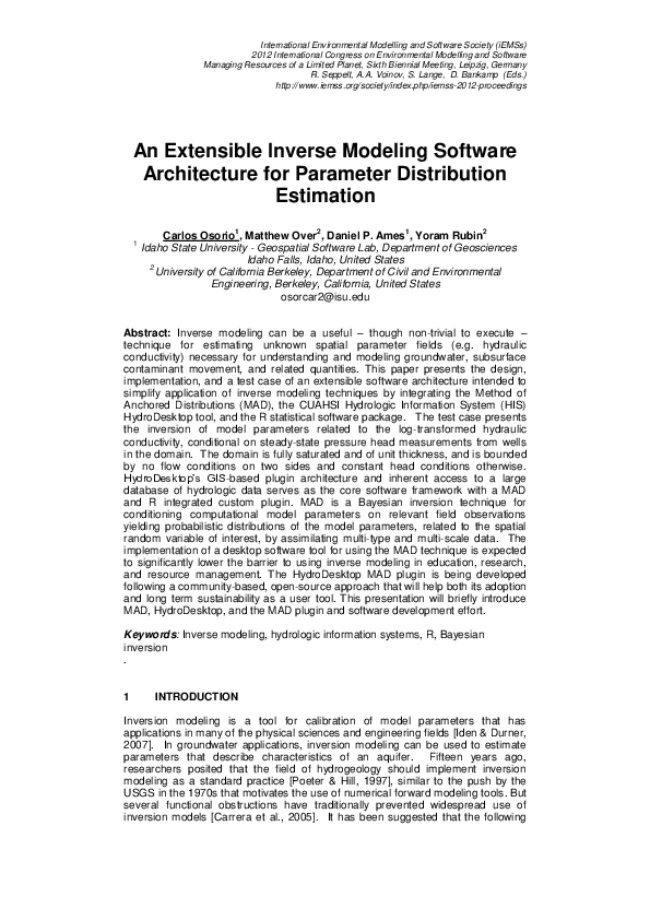 (PDF) An extensible inverse modeling software architecture for ...