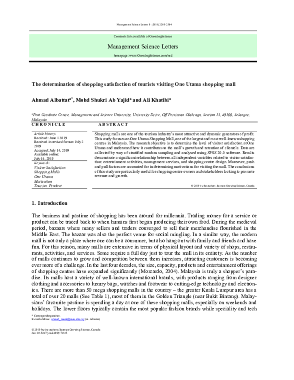 Pdf The Determination Of Shopping Satisfaction Of Tourists Visiting