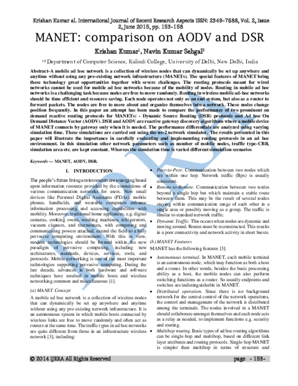 (PDF) MANET : comparison on AODV and DSR