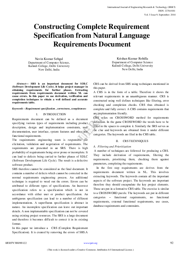 (PDF) Constructing Complete Requirement Specification from Natural Language Requirements Document