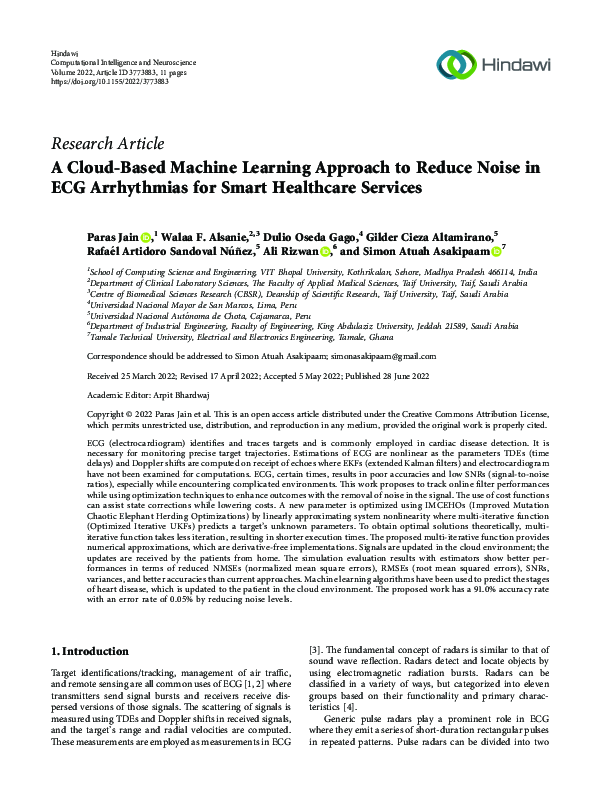 (PDF) A Cloud-Based Machine Learning Approach to Reduce Noise in ECG Arrhythmias for Smart ...