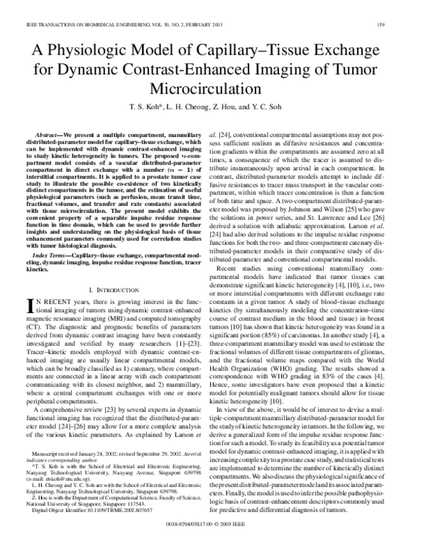 (PDF) A physiologic model of capillary-tissue exchange for dynamic ...