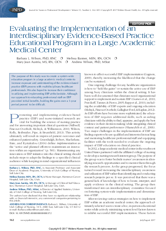 (PDF) Evaluating the Implementation of an Interdisciplinary Evidence-Based Practice Educational ...