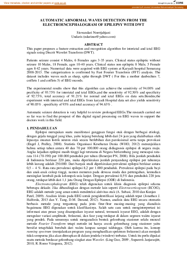 (PDF) Automatic Abnormal Waves Detection from the Electroencephalogram ... (PDF) Automatic Abnormal Waves Detection from the Electroencephalogram ...