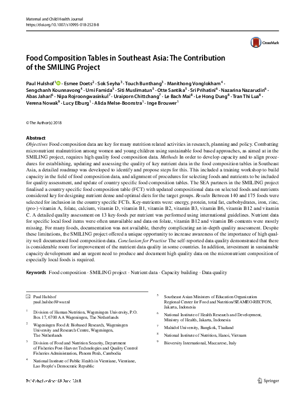 (PDF) Food Composition Tables in Southeast Asia: The Contribution of ...
