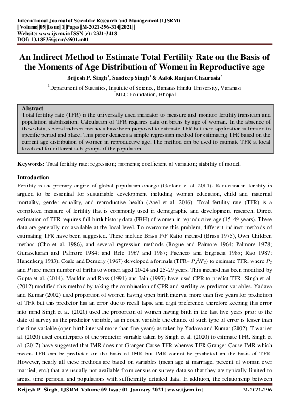 (PDF) An Indirect Method to Estimate Total Fertility Rate on the Basis ...