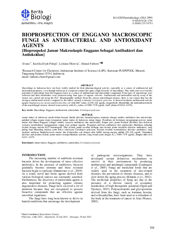 (PDF) Bioprospection of Enggano Macroscopic Fungi as Antibacterial and ...