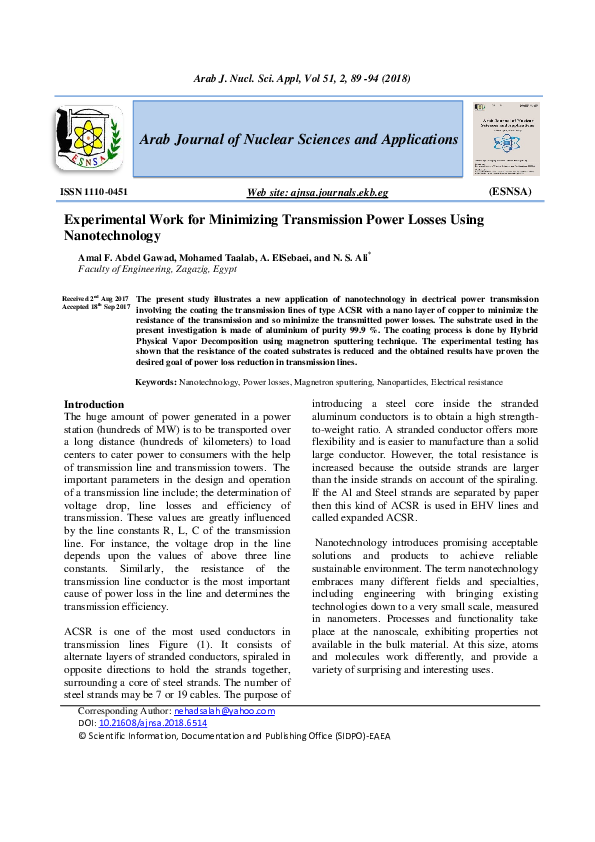 (PDF) Experimental Work for Minimizing Transmission Power Losses Using Nanotechnology