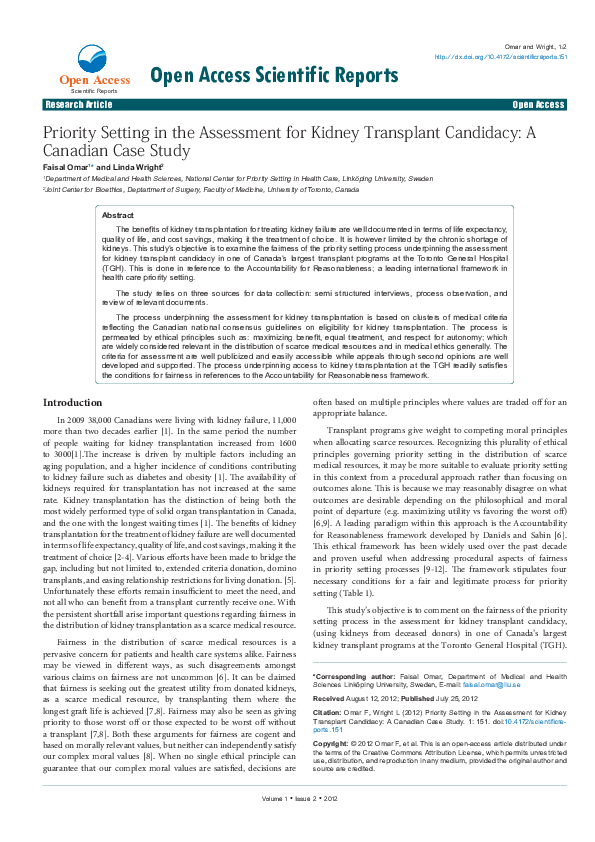 (PDF) Priority Setting in the Assessment for Kidney Transplant ...