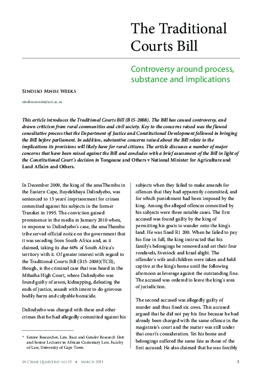 (PDF) The Traditional Courts Bill: Controversy around process ...