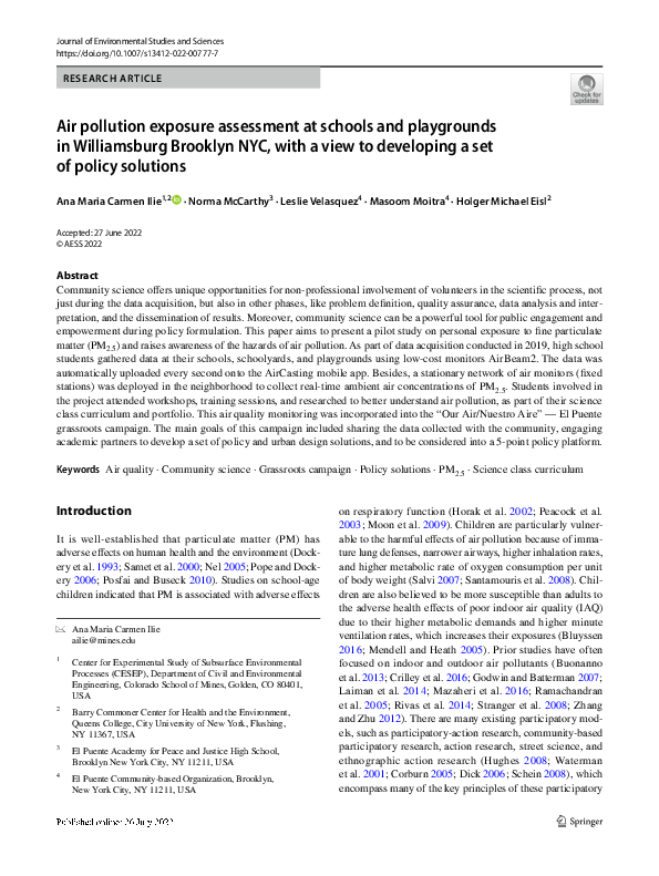 (PDF) Air pollution exposure assessment at schools and playgrounds in ...