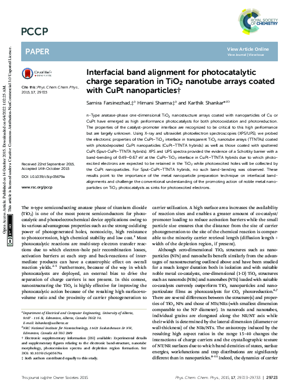 (PDF) Interfacial band alignment for photocatalytic charge separation in TiO2nanotube arrays ...