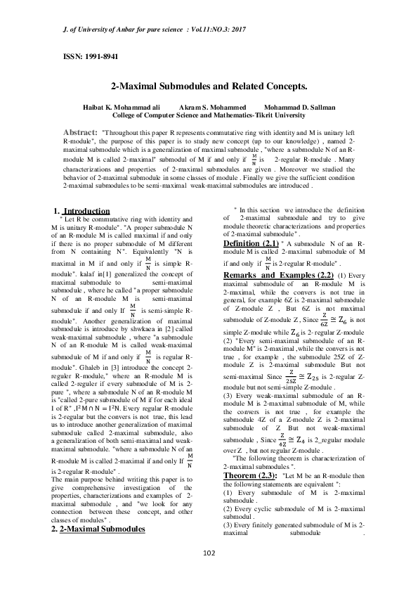 (PDF) 2-Maximal Submodules and Related Concepts