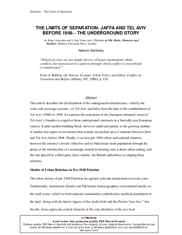(PDF) The Limits of Separation : Jaffa and Tel Aviv Before 1948 the ...