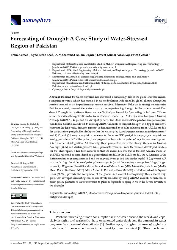 (PDF) Forecasting of Drought: A Case Study of Water-Stressed Region of Pakistan