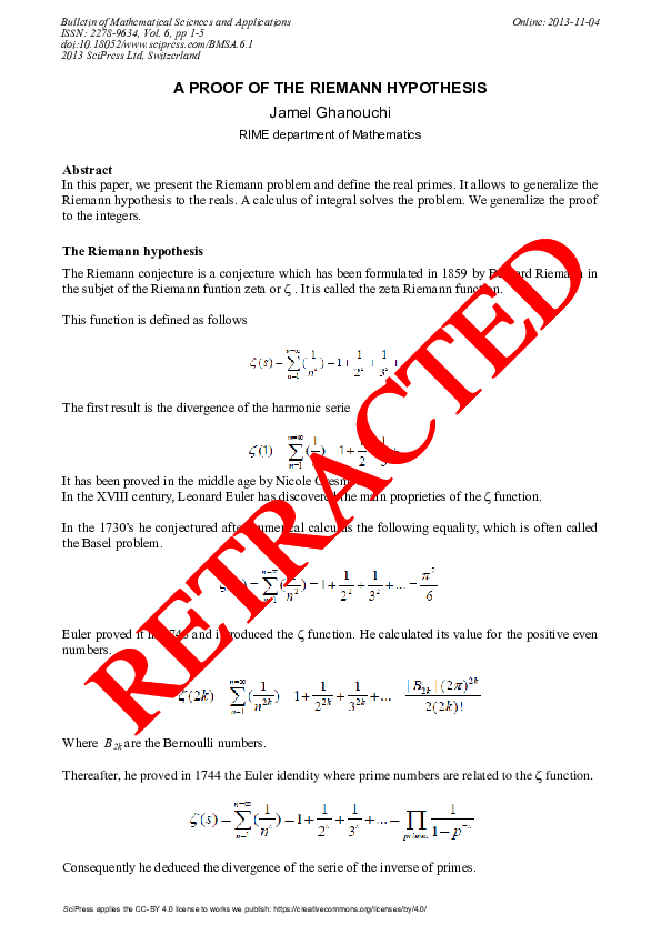 (PDF) A Proof of the Riemann Hypothesis | Toshiro Takami - Academia.edu