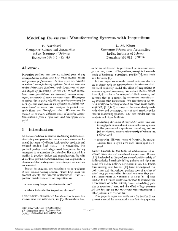 (PDF) Modeling reentrant manufacturing systems with inspection stations