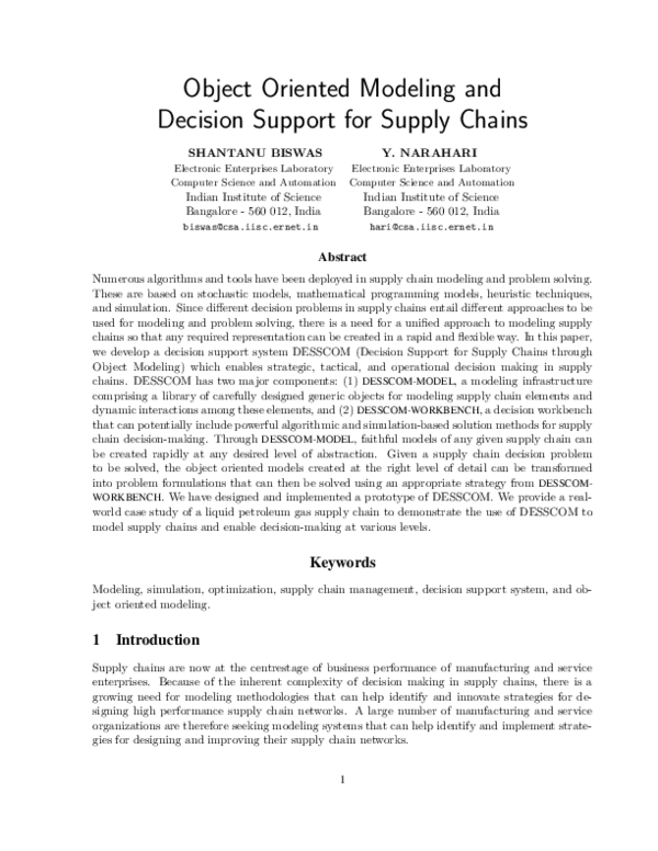 Pdf Object Oriented Modeling And Decision Support For Supply Chains