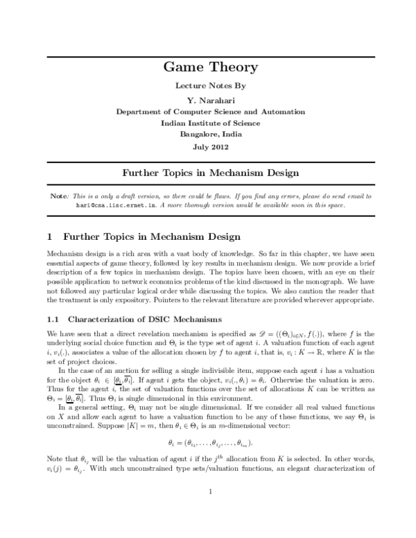 (PDF) Further Topics in Mechanism Design