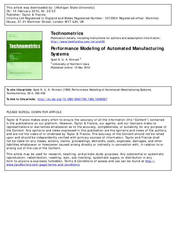 Pdf Performance Modeling Of Automated Manufacturing Systems