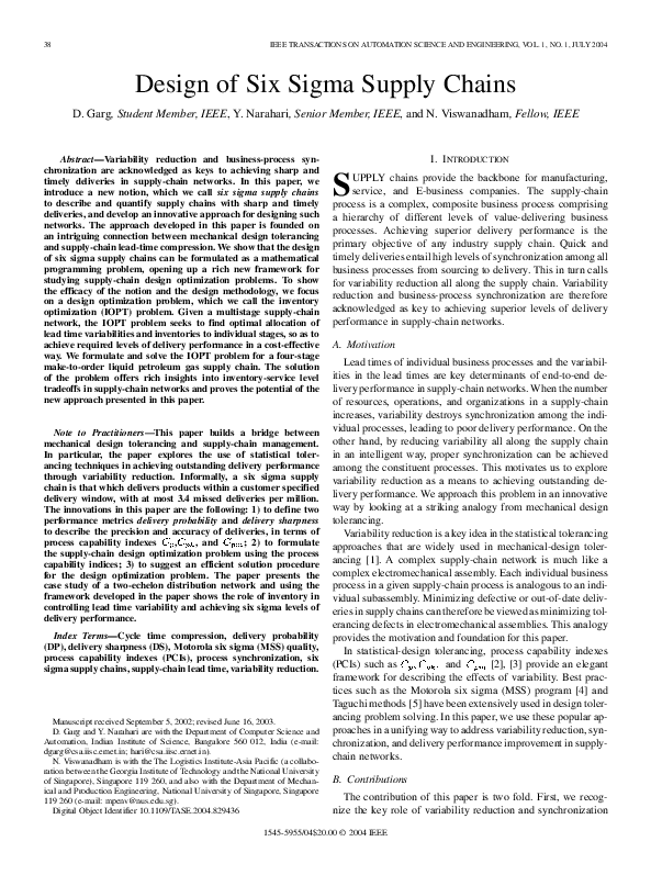 (PDF) Design of Six Sigma Supply Chains