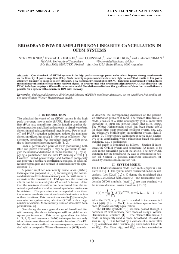 (PDF) Broadband power amplifier nonlinearity cancellation in OFDM systems | Jose Figueroa ...