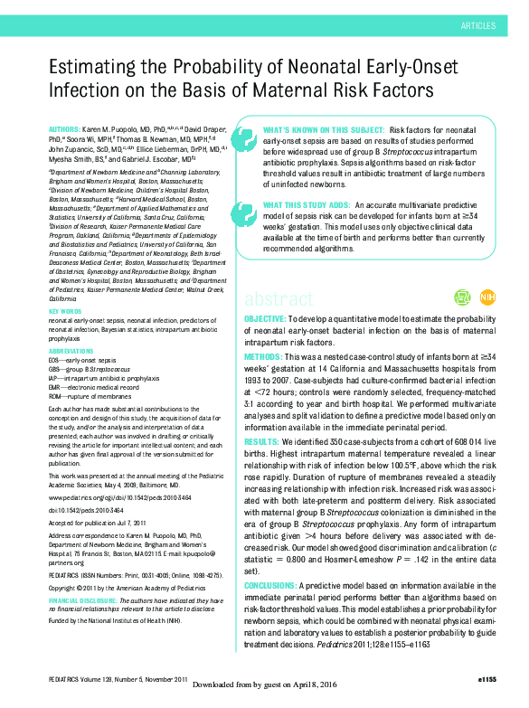 (PDF) Estimating the probability of neonatal early-onset infection on ...