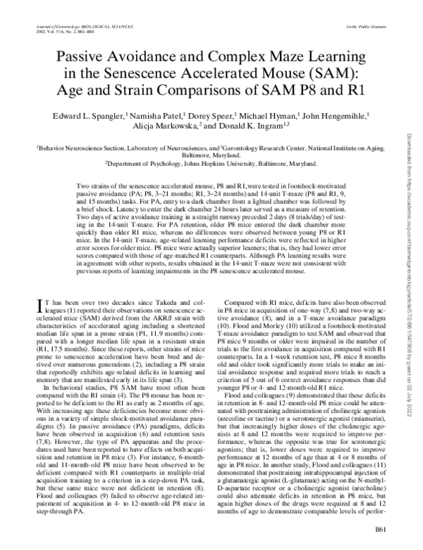 (PDF) Passive Avoidance and Complex Maze Learning in the Senescence ...