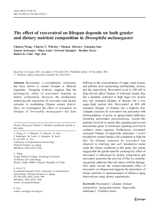 (PDF) The effect of resveratrol on lifespan depends on both gender and ...