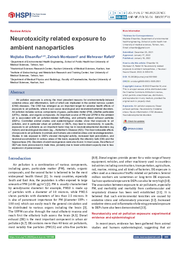 (PDF) Neurotoxicity related exposure to ambient nanoparticles