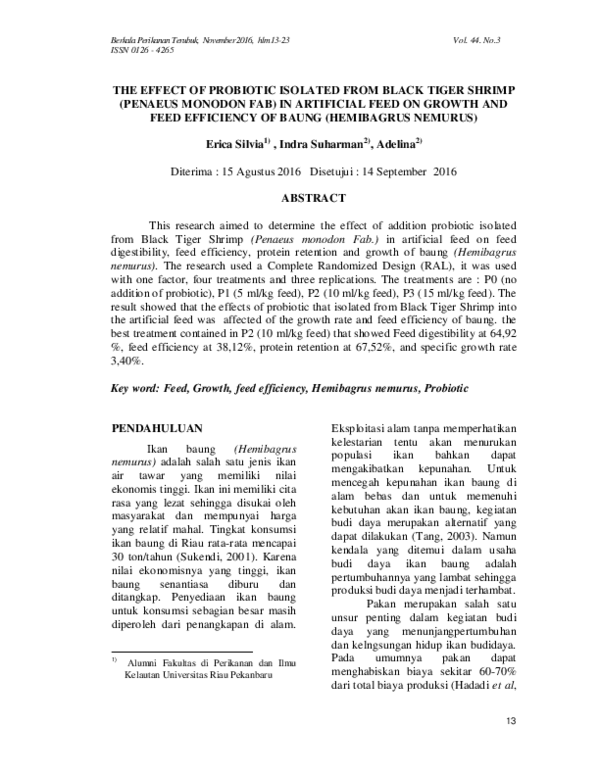 (PDF) The Effect of Probiotic Isolated from Black Tiger Shrimp (Penaeus ...