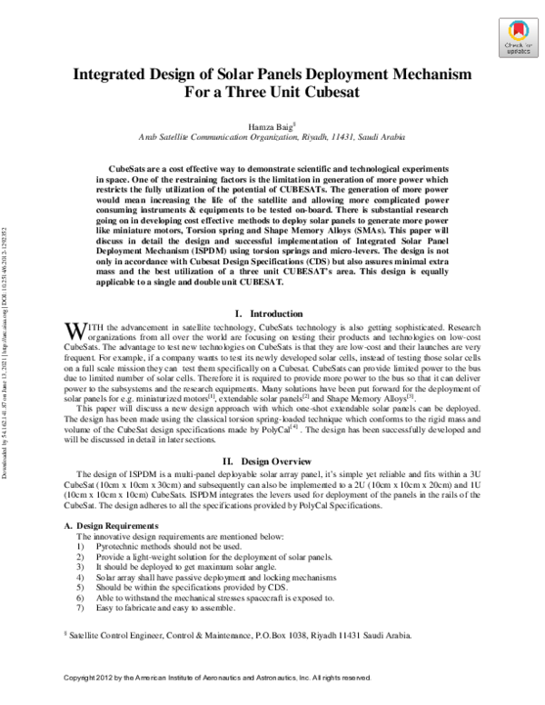 (PDF) Integrated Design of Solar Panels Deployment Mechanism for a ...