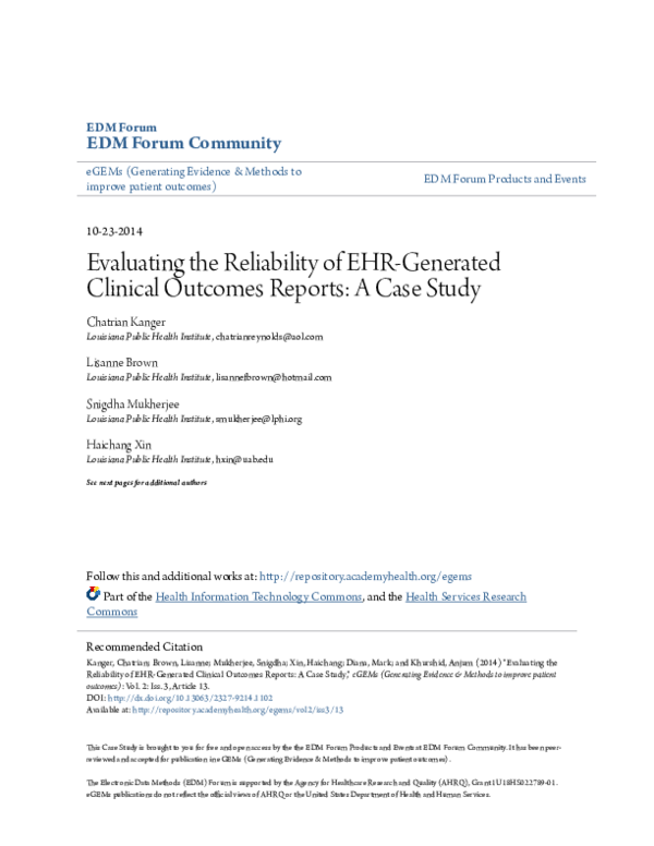(PDF) Evaluating the Reliability of EHR-Generated Clinical Outcomes ...