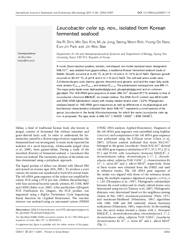 (PDF) Leucobacter celer sp. nov., isolated from Korean fermented seafood