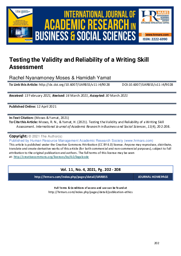 (PDF) Testing the Validity and Reliability of a Writing Skill Assessment