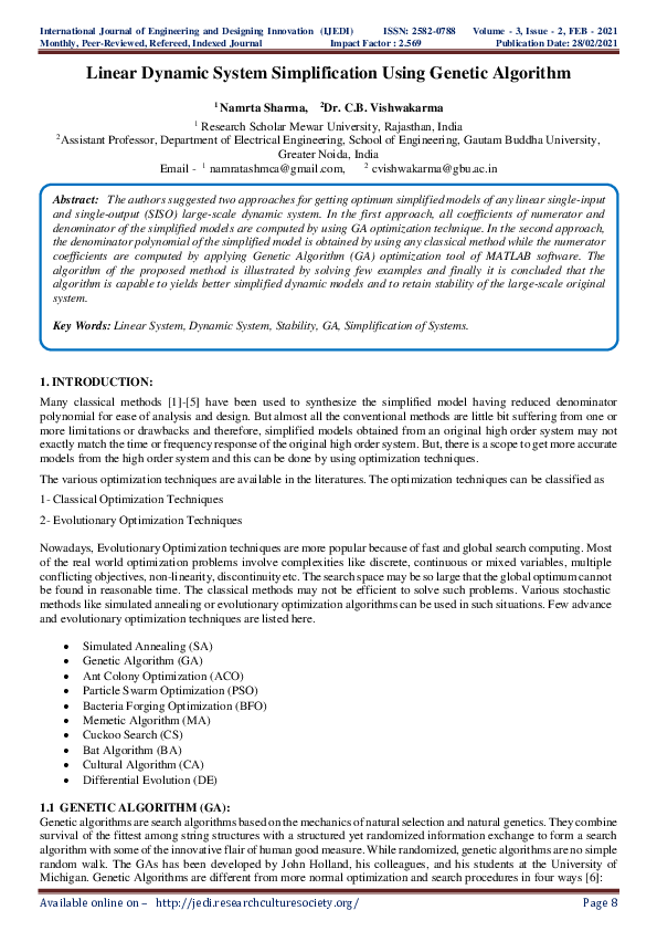 (PDF) Linear Dynamic System Simplification Using Genetic Algorithm | Namrata Sharma - Academia.edu