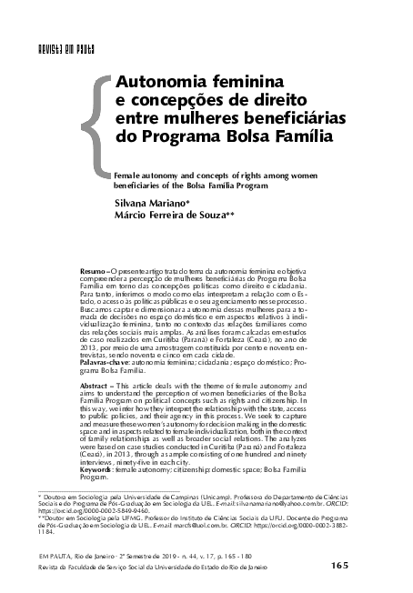 (PDF) Autonomia feminina e concepções de direito entre mulheres ...