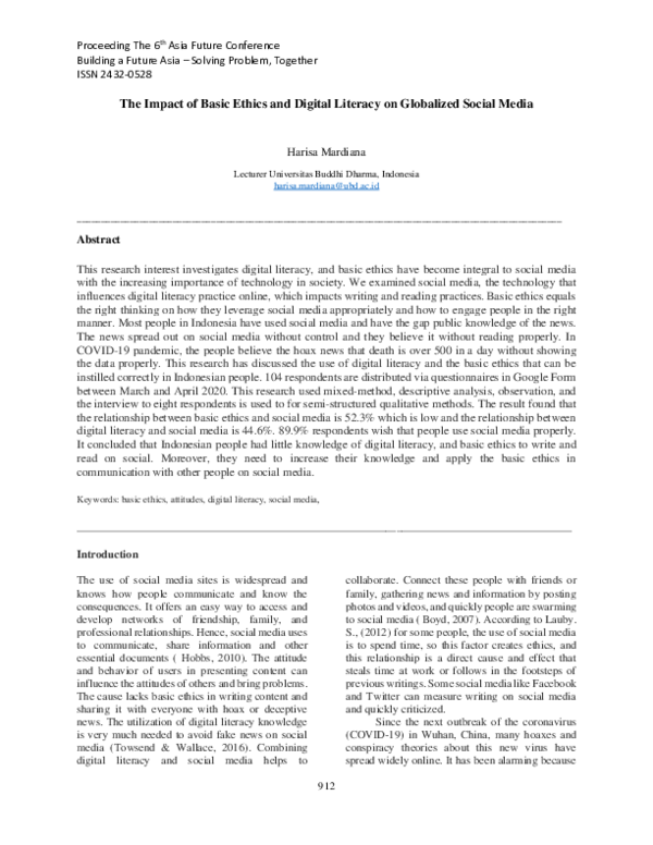 (PDF) The Impact of Basic Ethics and Digital Literacy on Globalized ...