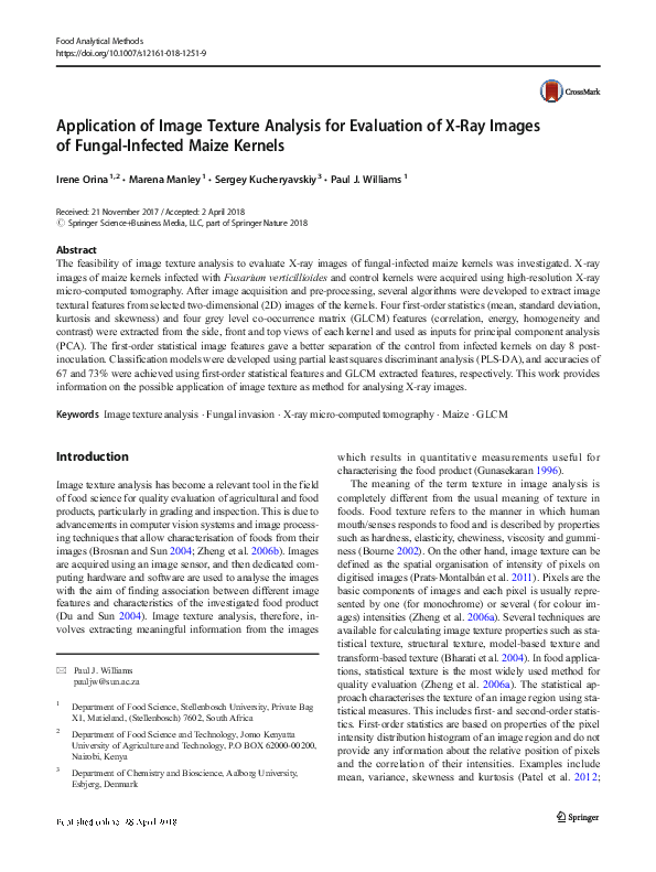 (PDF) Application of Image Texture Analysis for Evaluation of X-Ray Images of Fungal-Infected ...