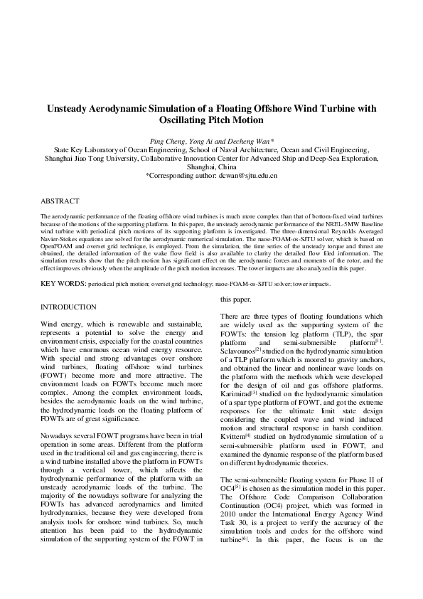 (PDF) Unsteady Aerodynamic Simulation of a Floating Offshore Wind Turbine with Oscillating Pitch ...
