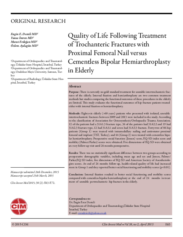 (PDF) Quality of Life Following Treatment of Trochanteric Fractures ...