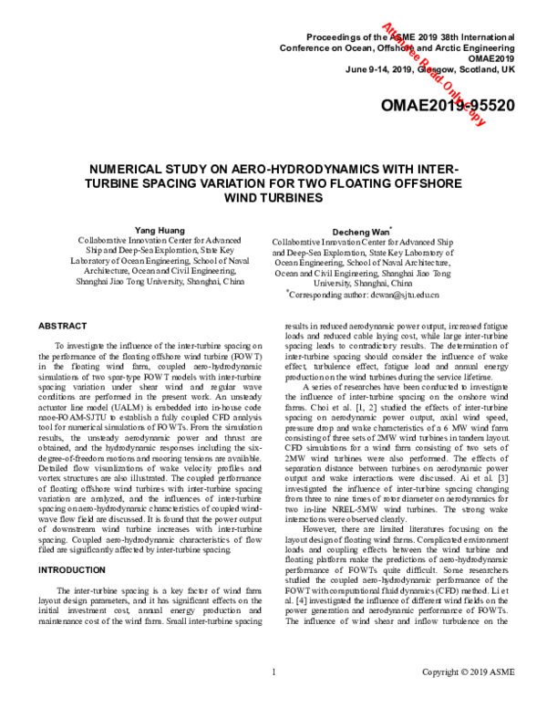 (PDF) Numerical Study on Aero-Hydrodynamics With Inter-Turbine Spacing Variation for Two ...