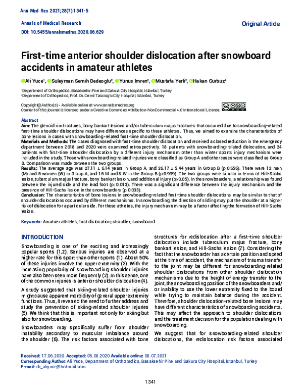 (PDF) First-time anterior shoulder dislocation after snowboard ...