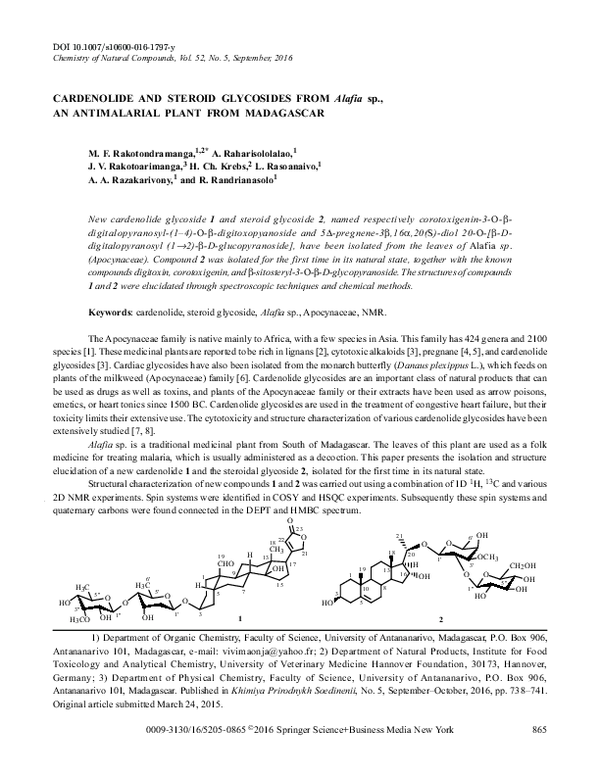 (PDF) Cardenolide and Steroid Glycosides from Alafia sp., an ...